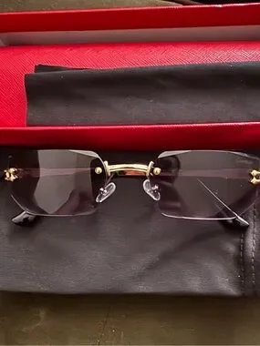 Cartier | Accessories | Cartier Gold Rimless Sunglasses With Gray ...